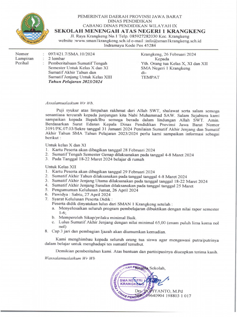 Surat Edaran STS, Sat Dan Saj 2023-2024 | PDF