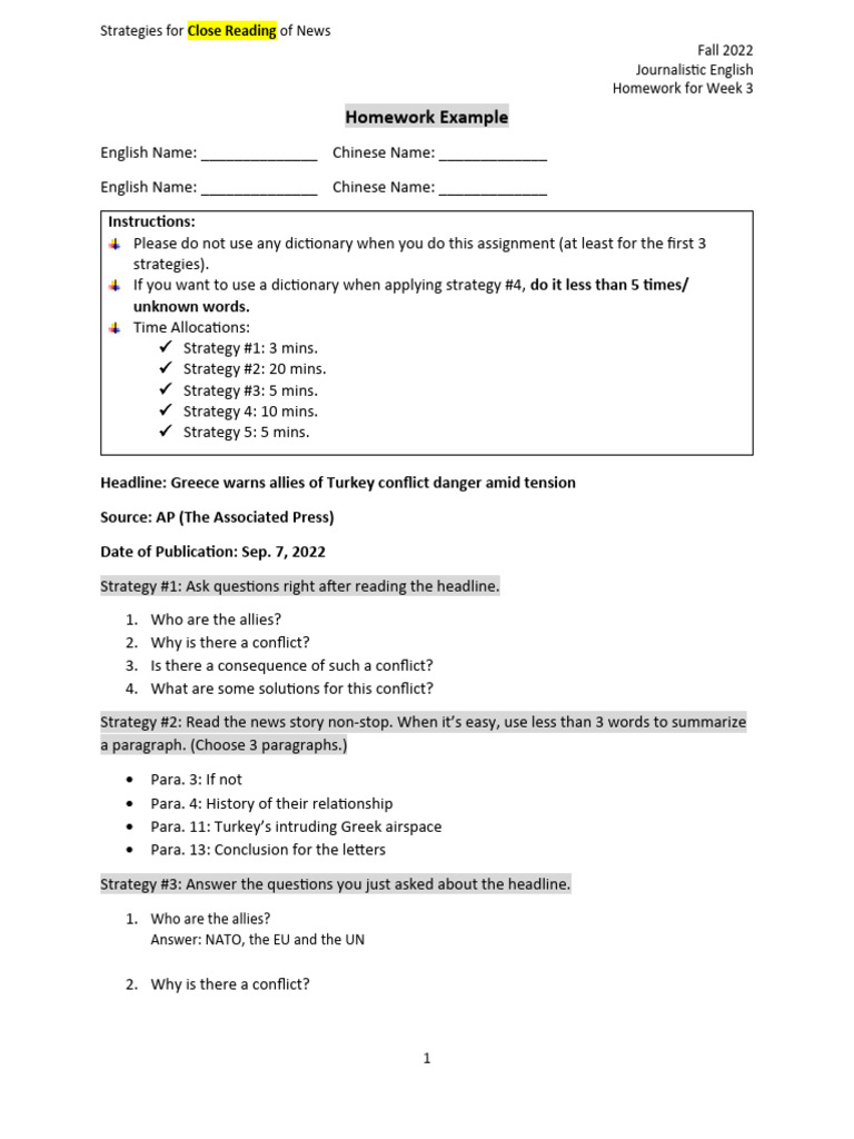 WK 3 - Close Reading Strategies - Homework Example | PDF