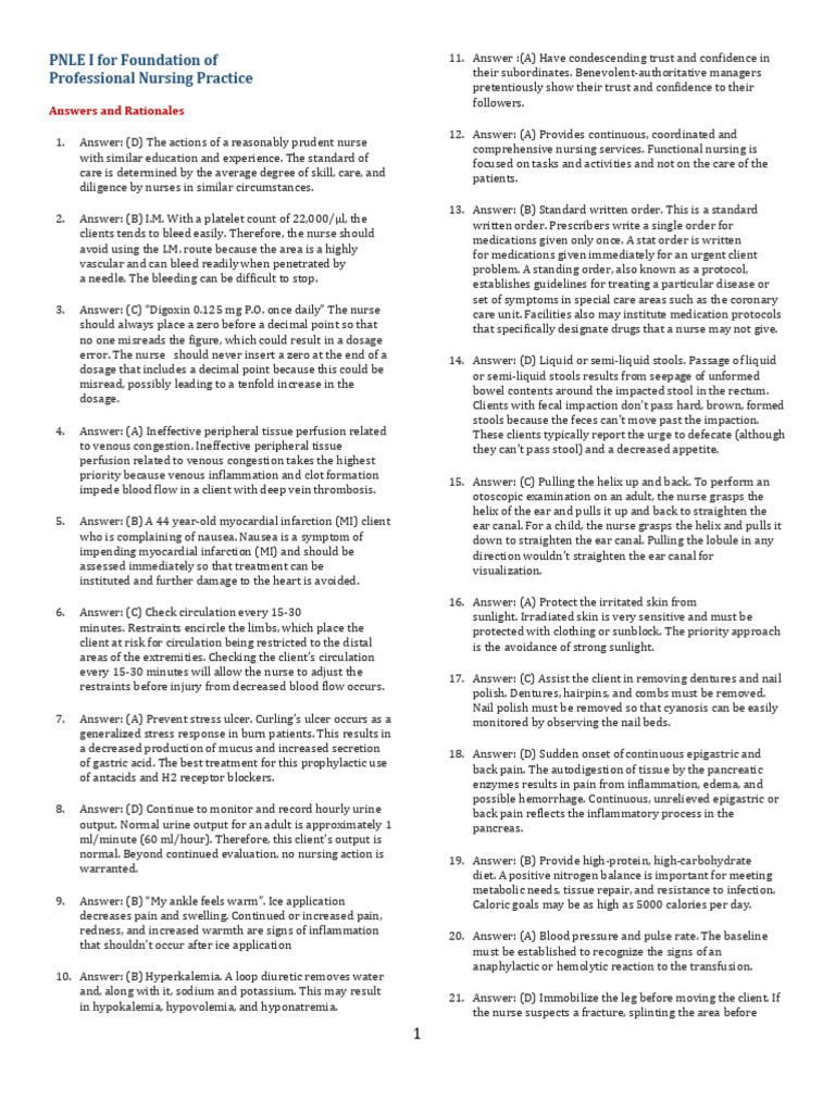 Pnle Answer Key | PDF | Diseases And Disorders | Medical Specialties