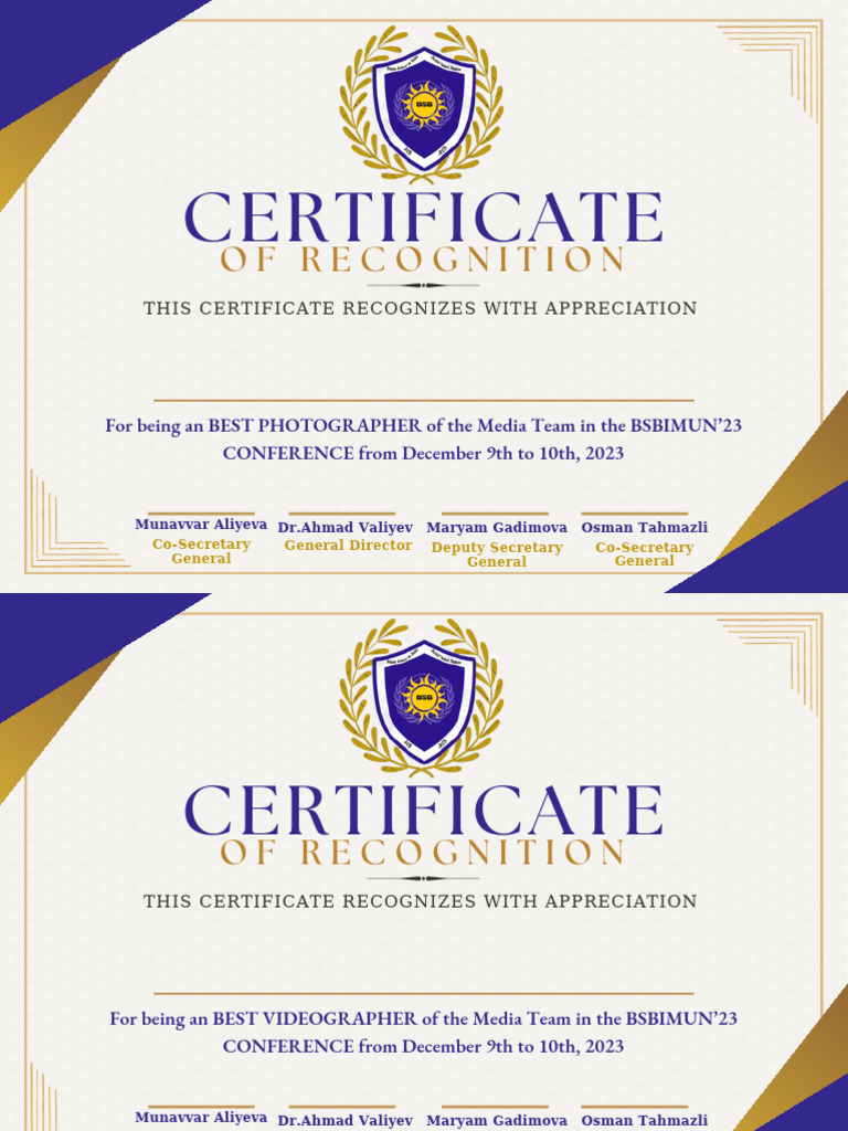 BSBIMUN'23 BEST Media Certificates | PDF