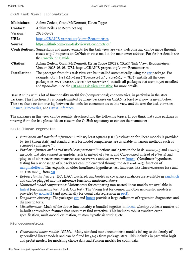 Econometrics Packages Guide | PDF | Regression Analysis | Time Series