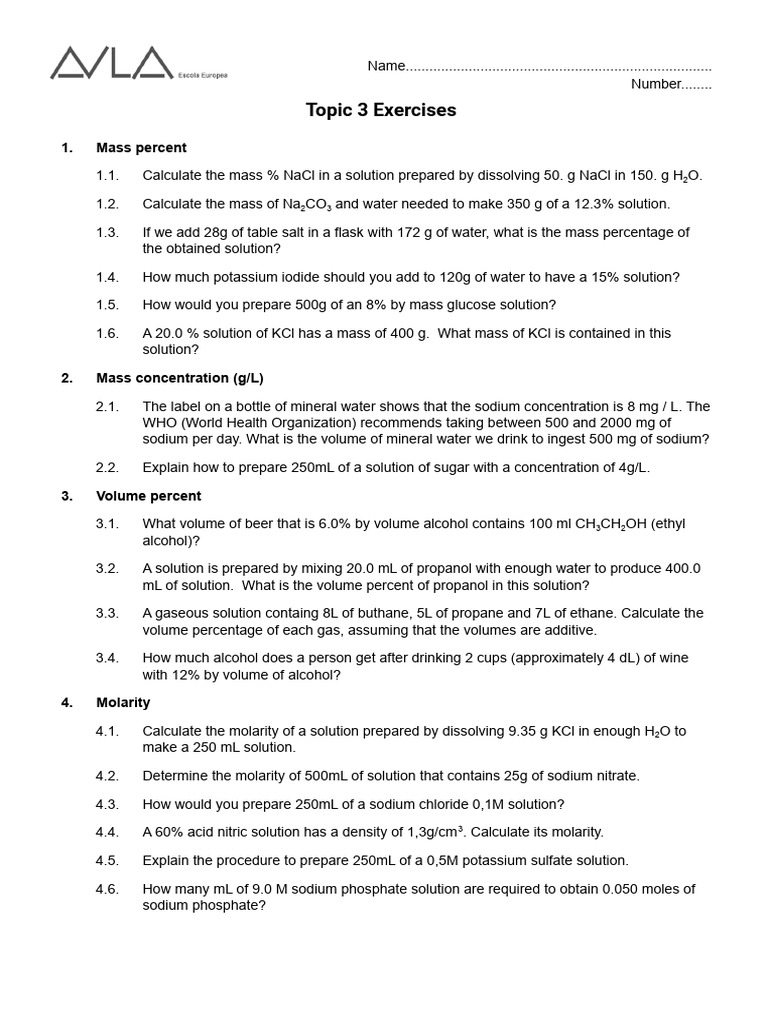 Topic 3 - Dissolution Problems | PDF | Mass Concentration (Chemistry ...