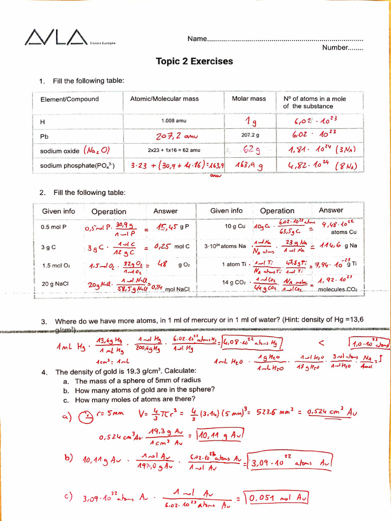 Topic 2 - Quantitative Chemistry - Exercises | PDF | Mole (Unit) | Sodium