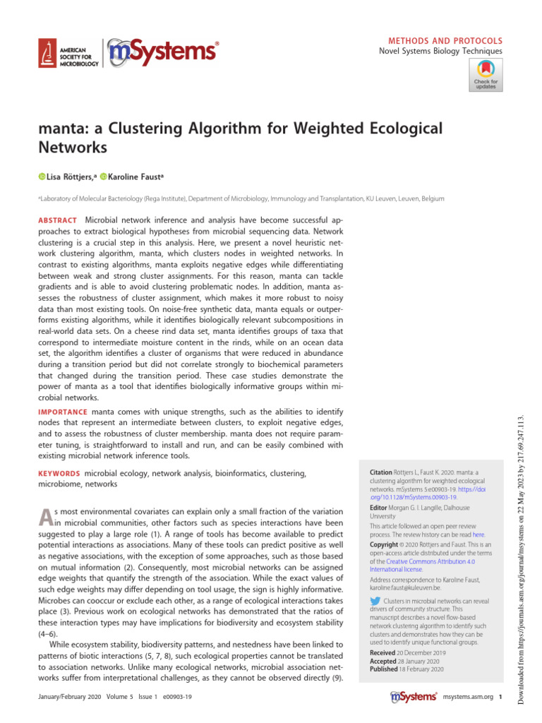 Msystems 00903-19 | PDF | Cluster Analysis | Matrix (Mathematics)