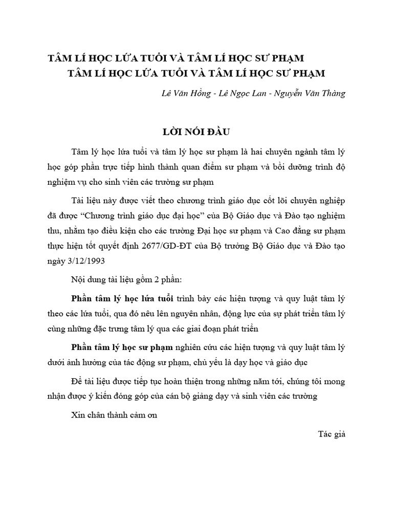 Tam Ly Hoc Lua Tuoi Va Tam Ly Hoc Su Pham | PDF