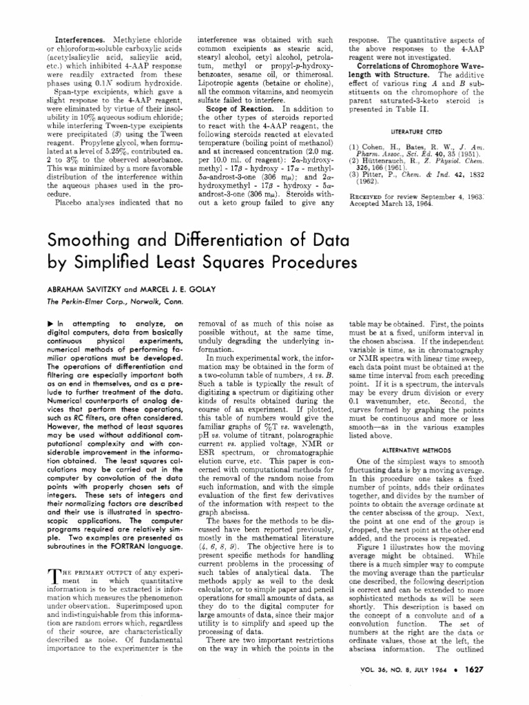 Smoothing And Differentiation Of Data By Simplified Least Squares Procedures Ac60214a047 Pdf