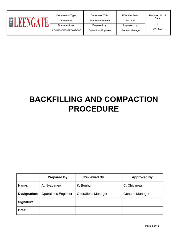 Lg-Ims-Ops-Pro-03-005 Backfilling and Compaction Procedure | PDF