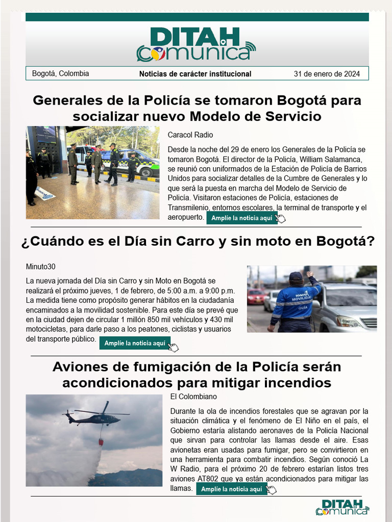 DITAH COMUNICA - Noticias 31-01-2024 | PDF | Bogotá | Policía