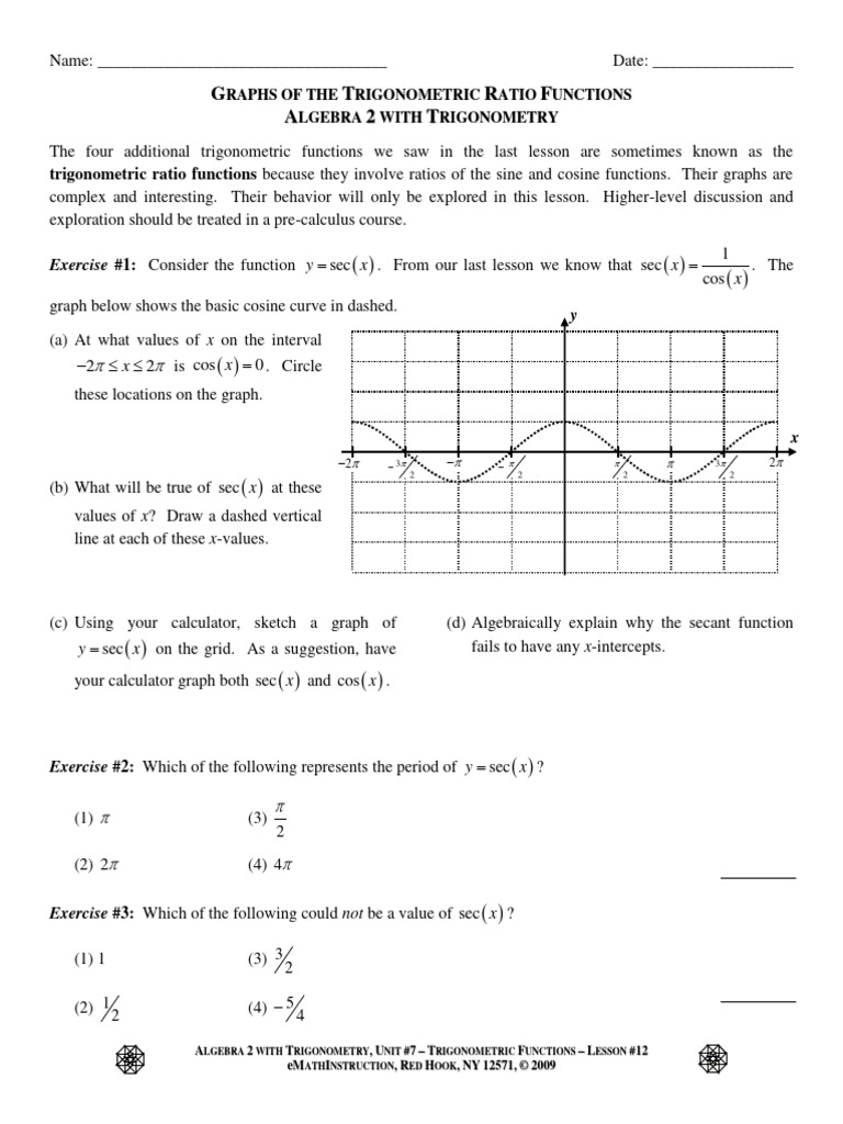 Aphs Of The Trigonometric Ratio Functions Pdf Trigonometric Functions Trigonometry