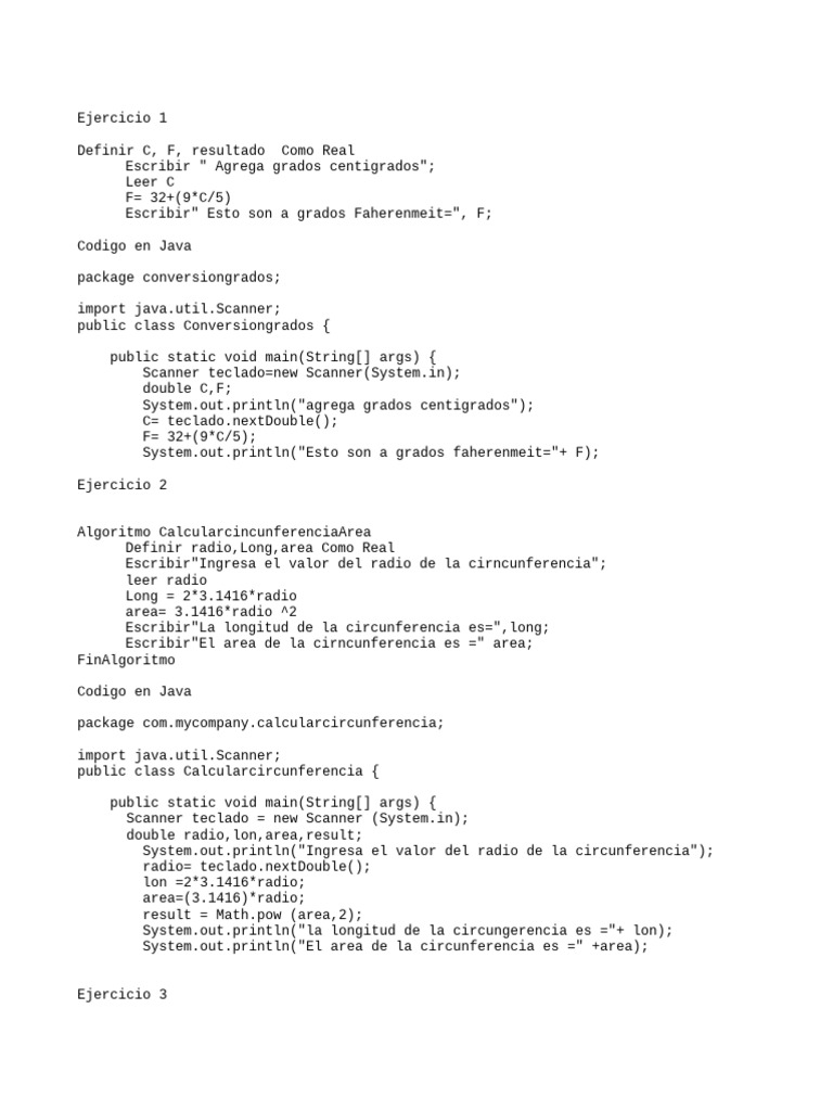 Ejercicio Java, Pseint | PDF Ejercicio Java, Pseint | PDF