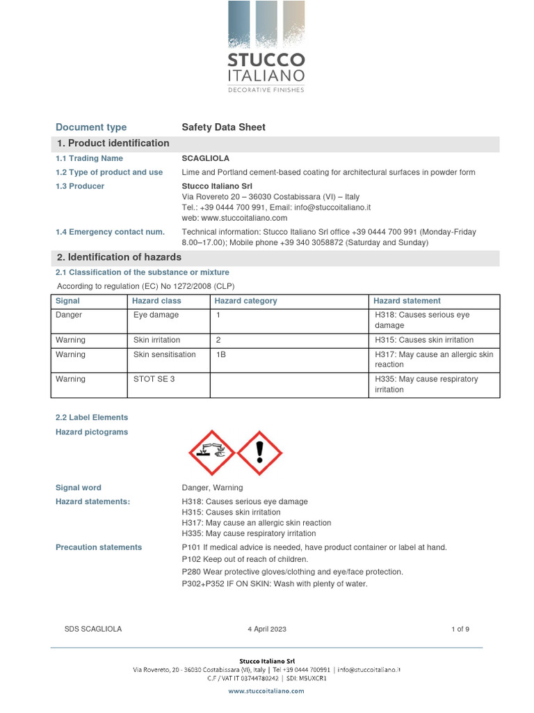 Scagliola SDS Stucco Italiano 04042023 | PDF