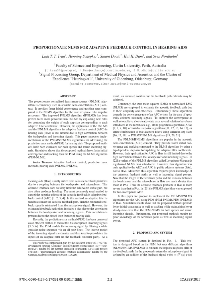 (Tran Etal) - ICASSP2017 - Proportionate NLMS For Adaptive Feedback ... (Tran Etal) - ICASSP2017 - Proportionate NLMS For Adaptive Feedback ...