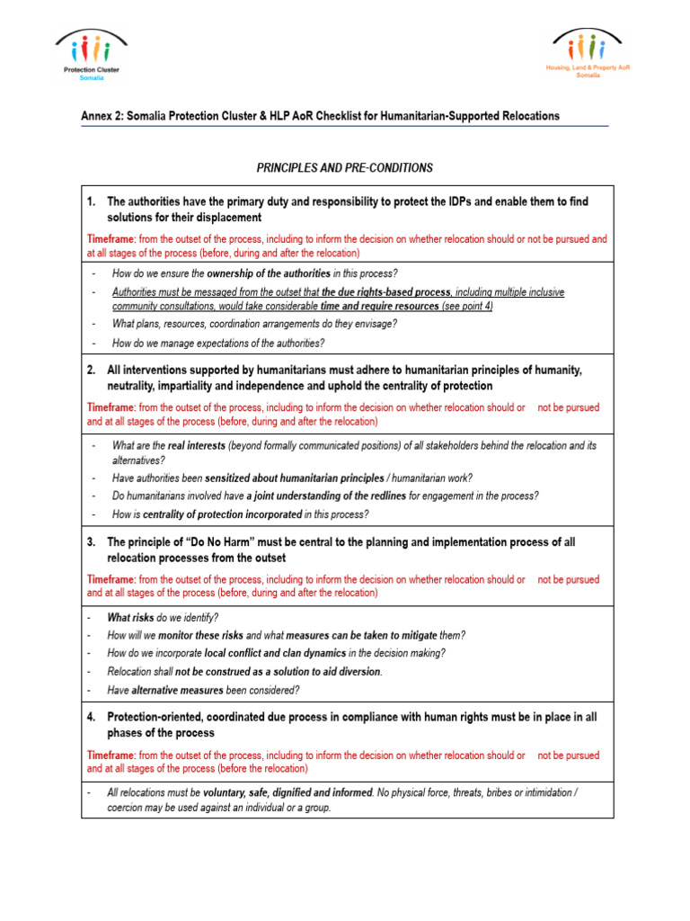 Annex 2 - Somalia Protection Cluster & HLP AoR Checklist On ...