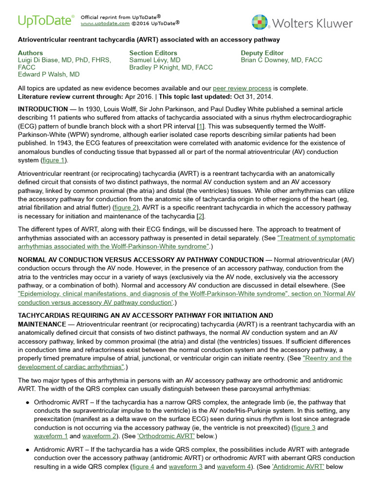 Atrioventricular Reentrant Tachycardia (AVRT) Associated With An ...