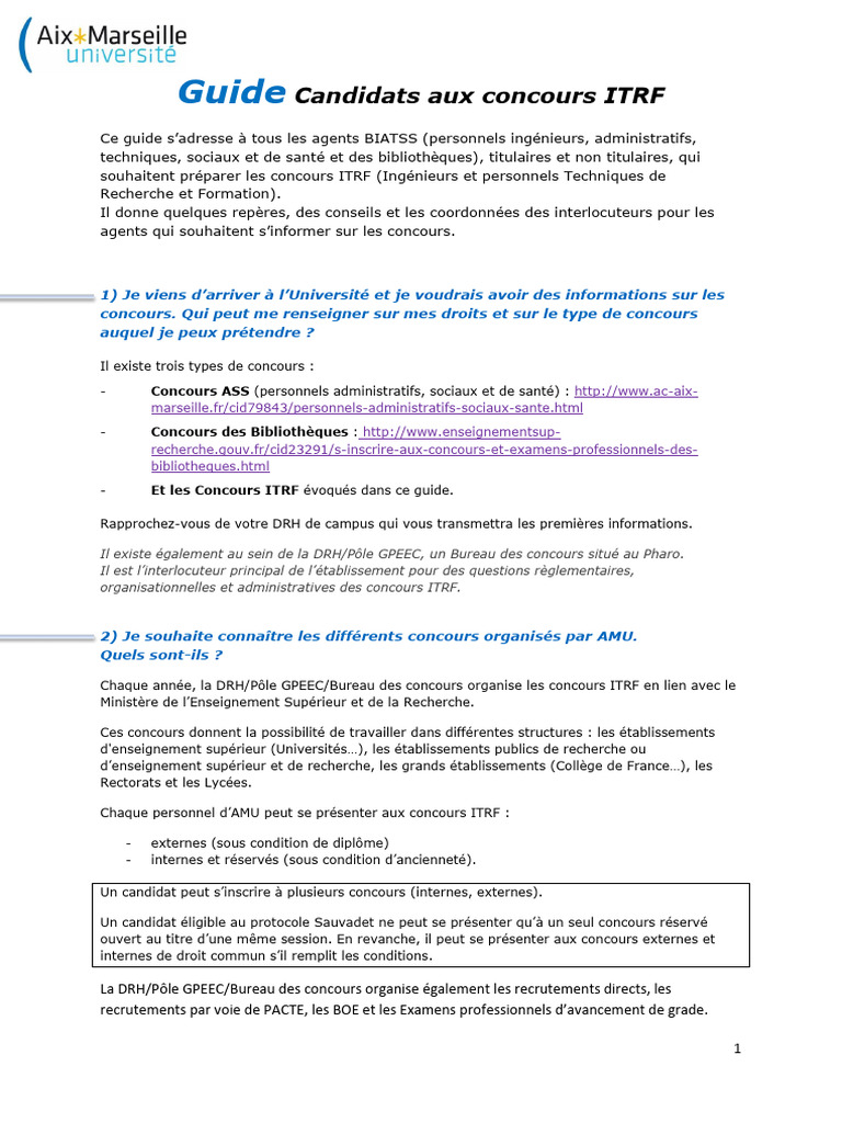 Guide des concours ITRF 2024 | PDF | Gouvernance | France