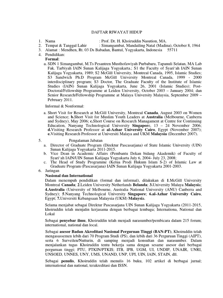 Prof. Khoiruddin Nasution's CV | PDF | Middle East | Monotheistic Religions