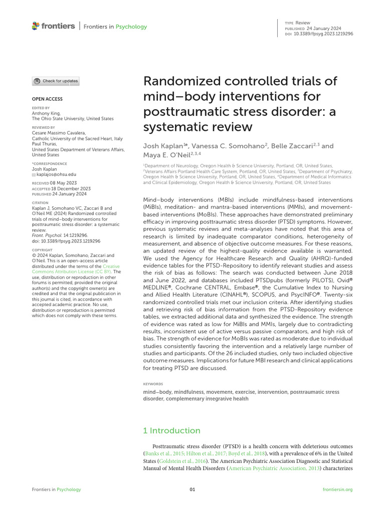 Randomized Controlled Trials of Mind-Body Interventions For ...