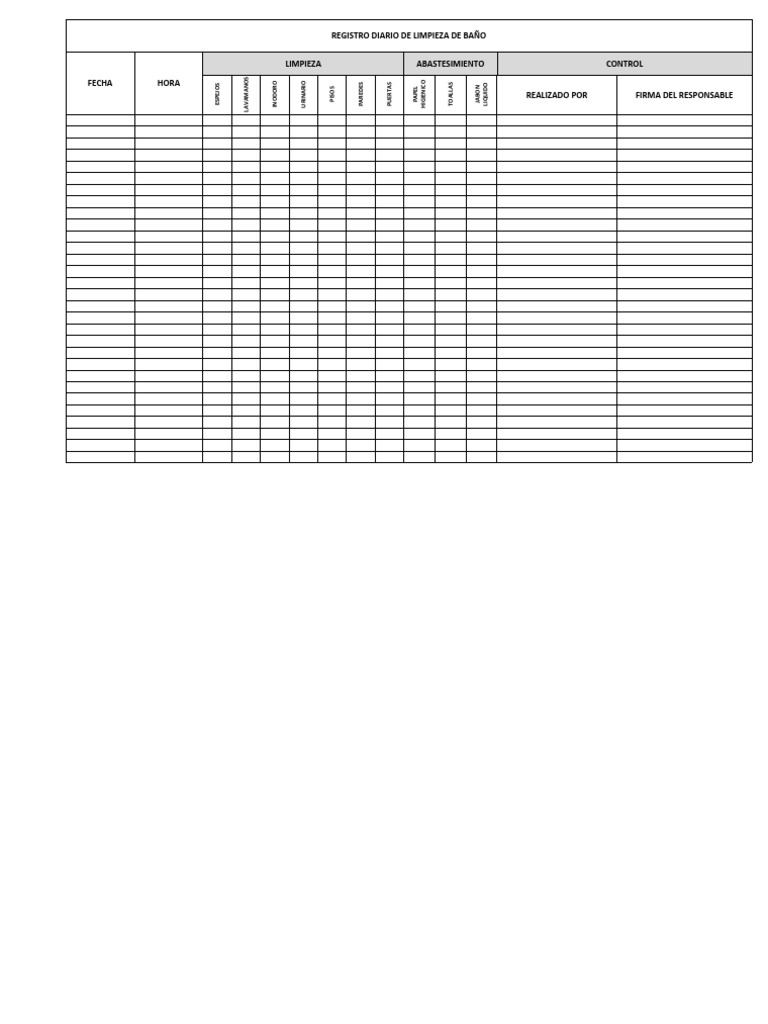 Registro Diario de Limpieza de Baño | PDF