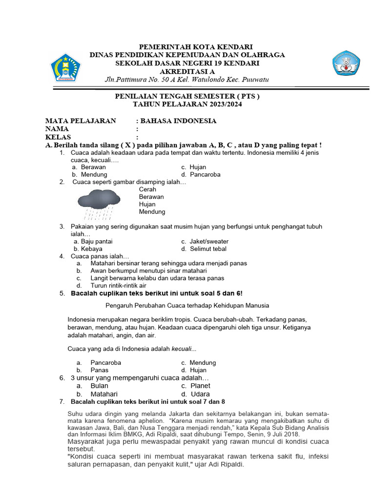 Soal Pts Bahasa Indonesia Semester 2 | PDF