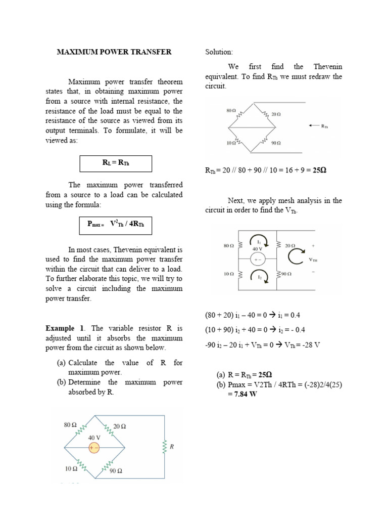 Maximum Power Transfer | PDF | Electrical Network | Computer Engineering