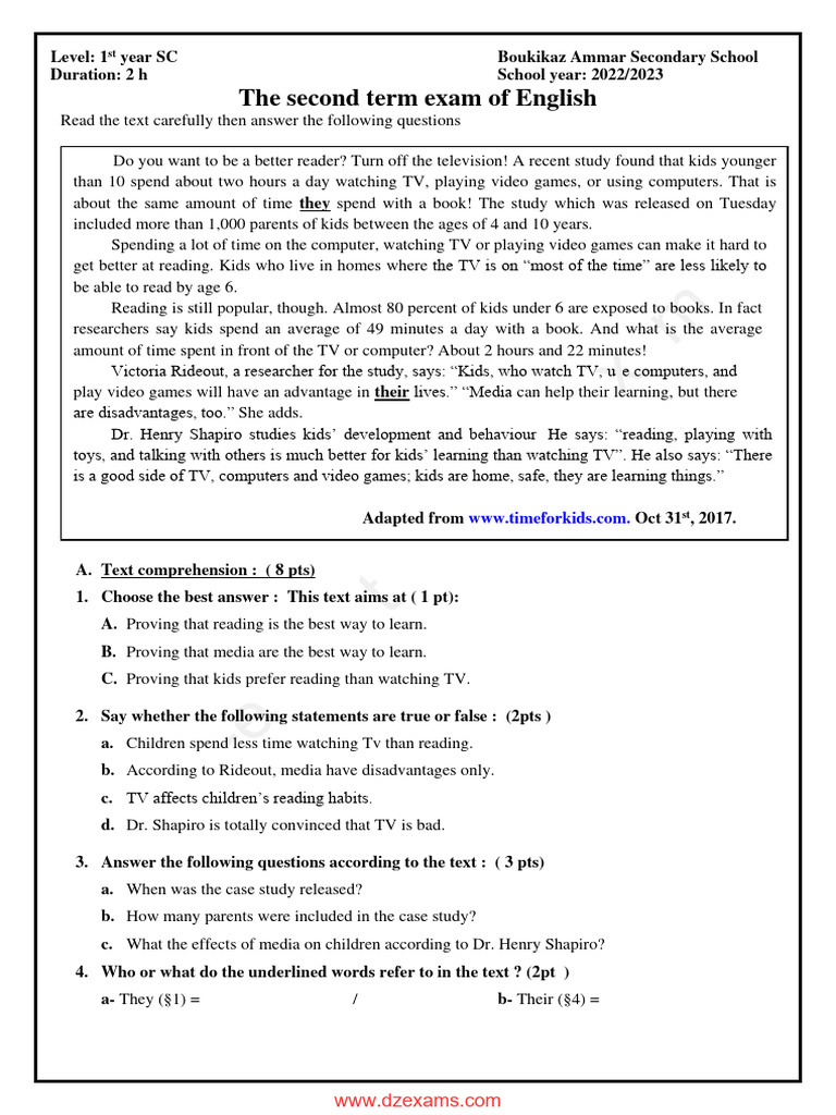 Dzexams 1as Anglais 283338 | PDF