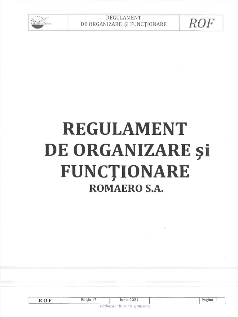 Regulament de Organziare Si Functionare Romaero S.A. | PDF