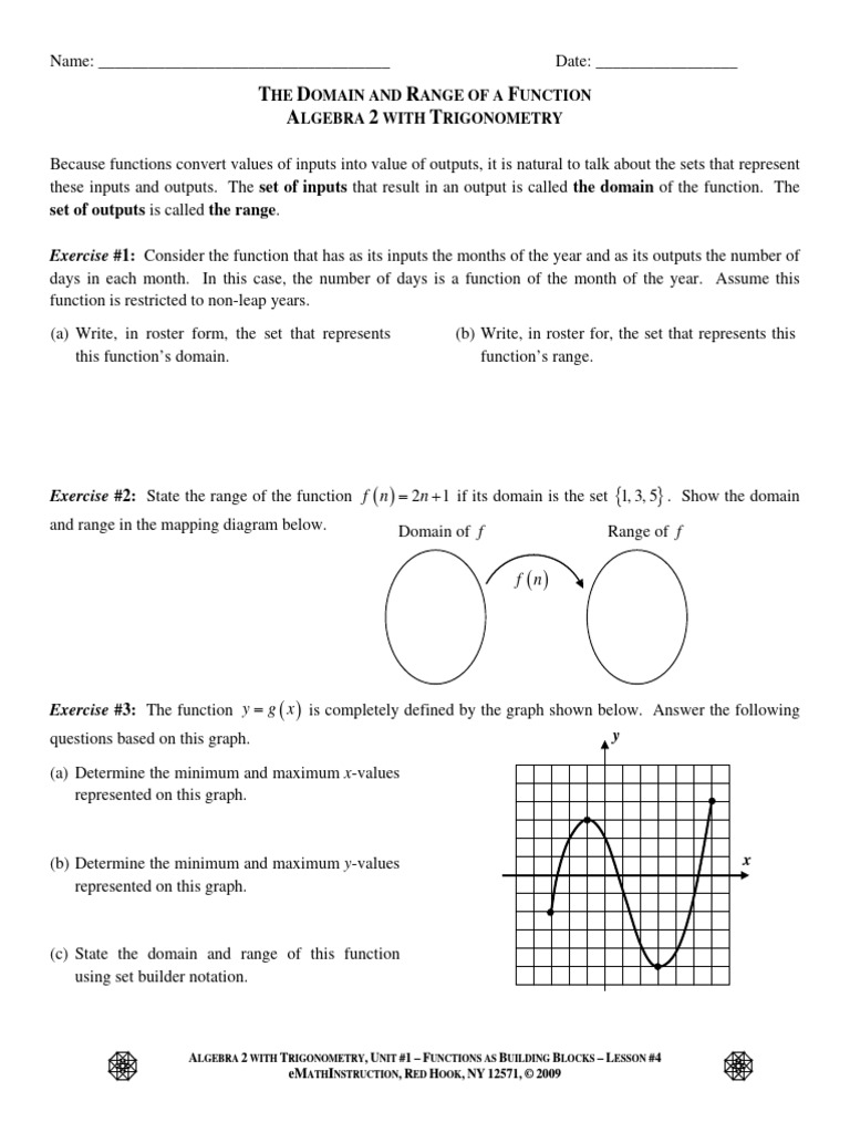 ALG2 U1L4 The Domain and Range of A Function | PDF | Function (Mathematics) | Mathematics