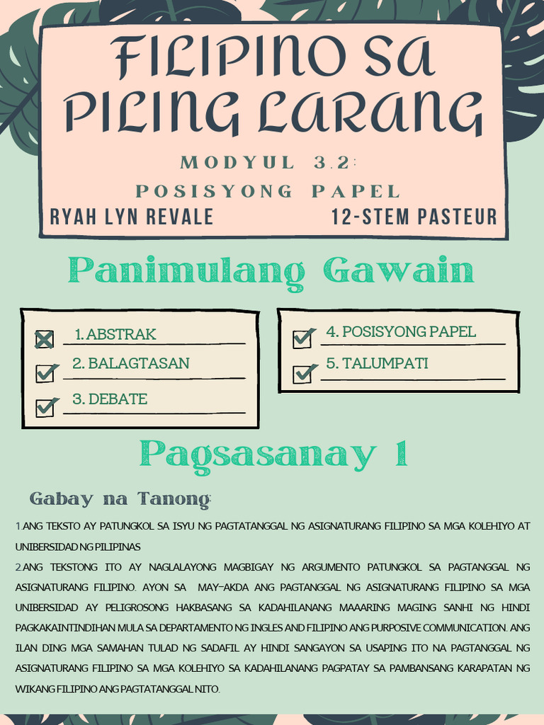 Filipino Sa Piling Larang Q3 - Module 3.2 Output | PDF