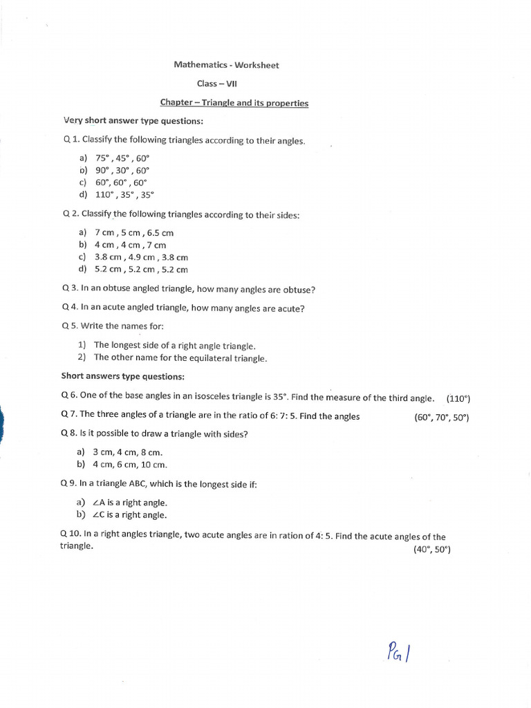 Class 7-Triangle and Its Properties | PDF