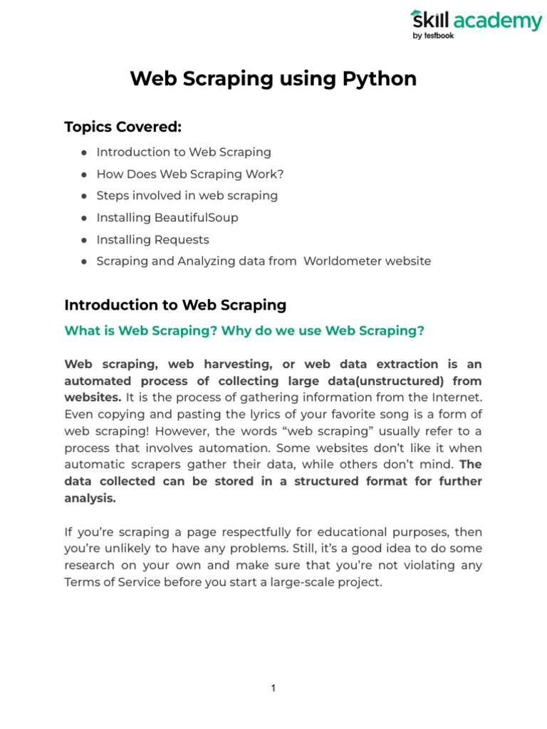 Web Scraping Using Python - Notes | PDF | World Wide Web | Internet & Web