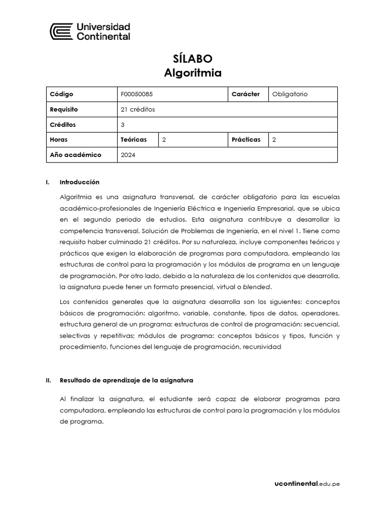 Sílabo Algoritmia VF | PDF | Programa de computadora | Programación