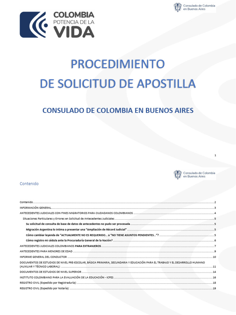 Procedimiento Apostilla Consulado Colombia | PDF