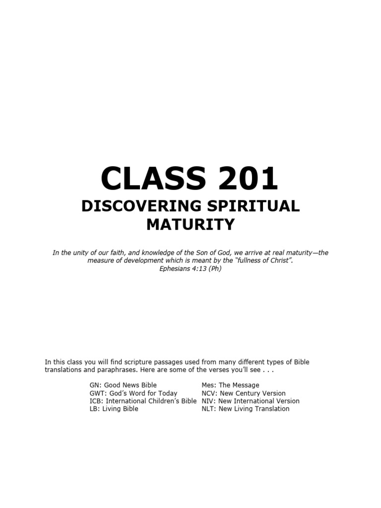 Class 201: Spiritual Maturity Guide | PDF | Prayer | Disciple ...