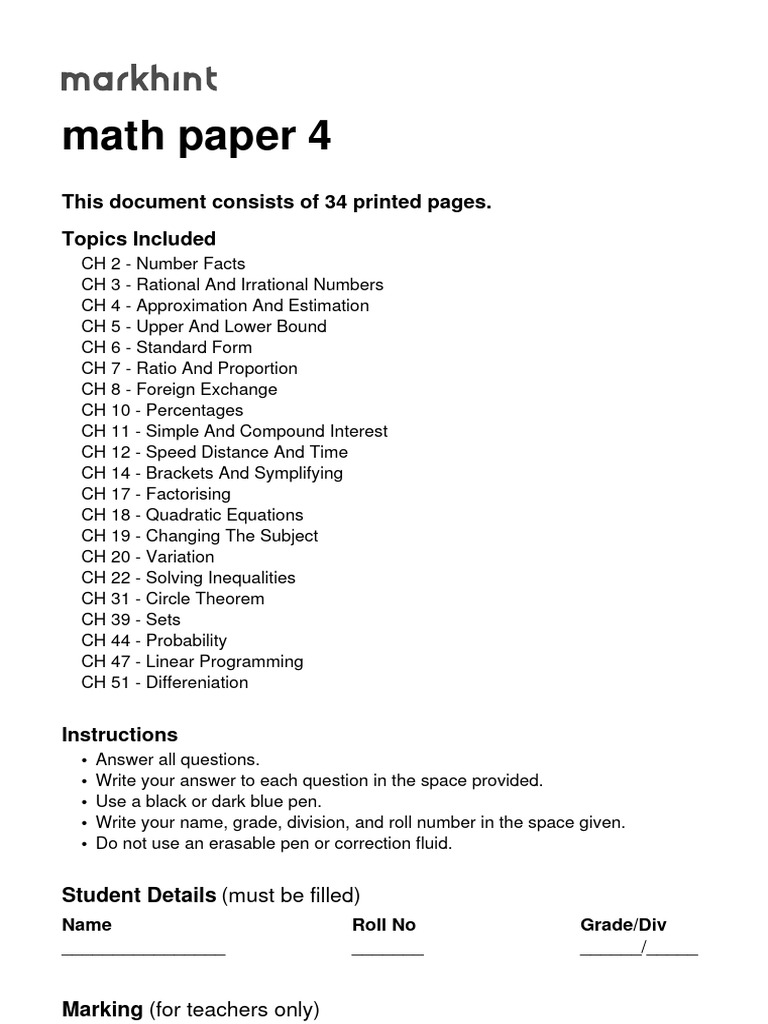 Math Paper 4 | PDF
