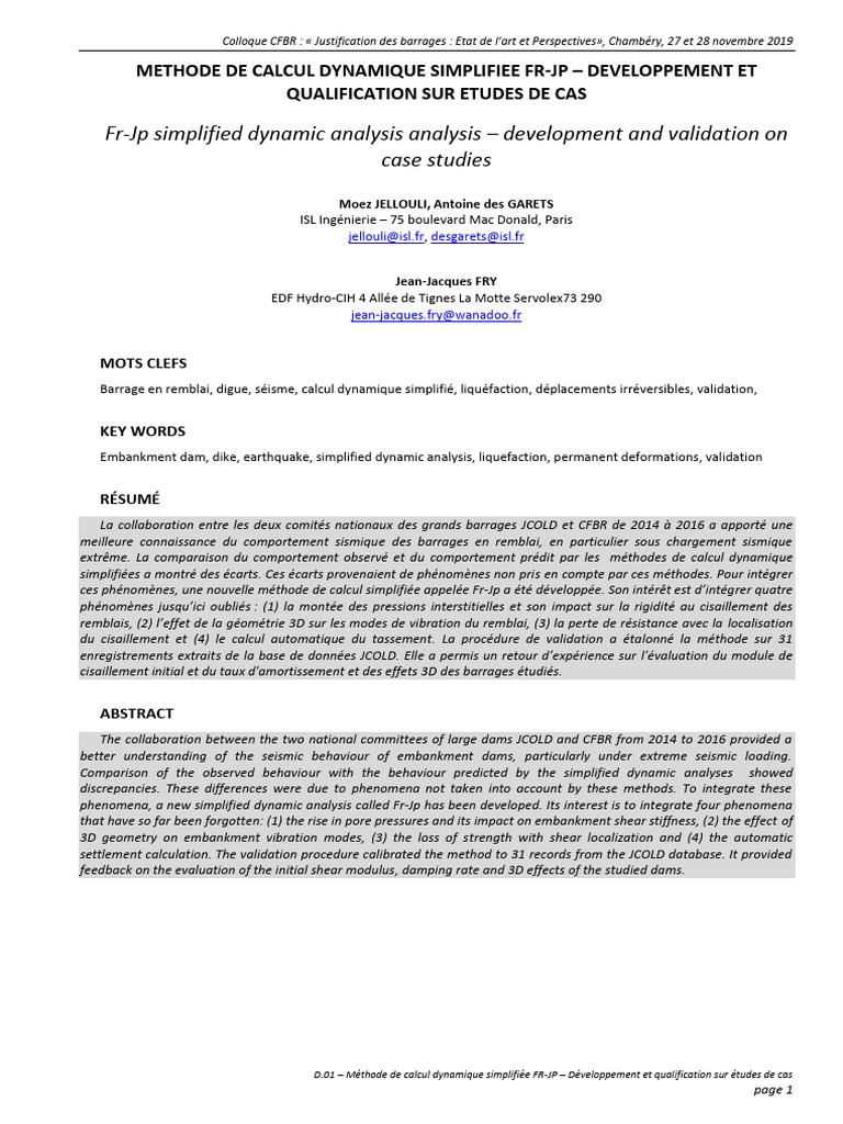 Colloque2019 d101 Methode de Calcul Dynamique Simplifiee FR-JP | PDF