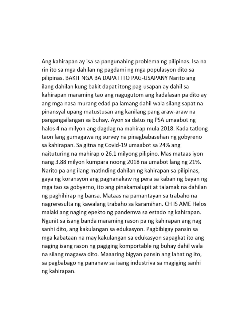 Ang Kahirapan Ay Isa Sa Pangunahing Problema NG Pilipinas | PDF