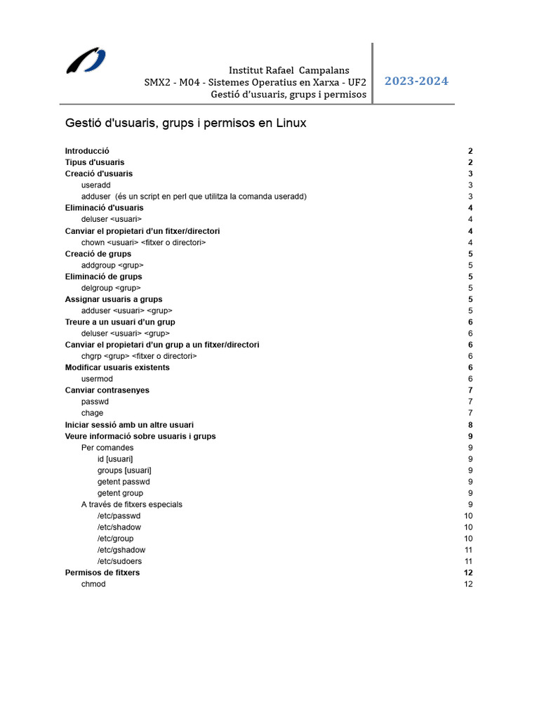 UF2-04-Gestió D'usuaris I Grups Locals en Linux | PDF