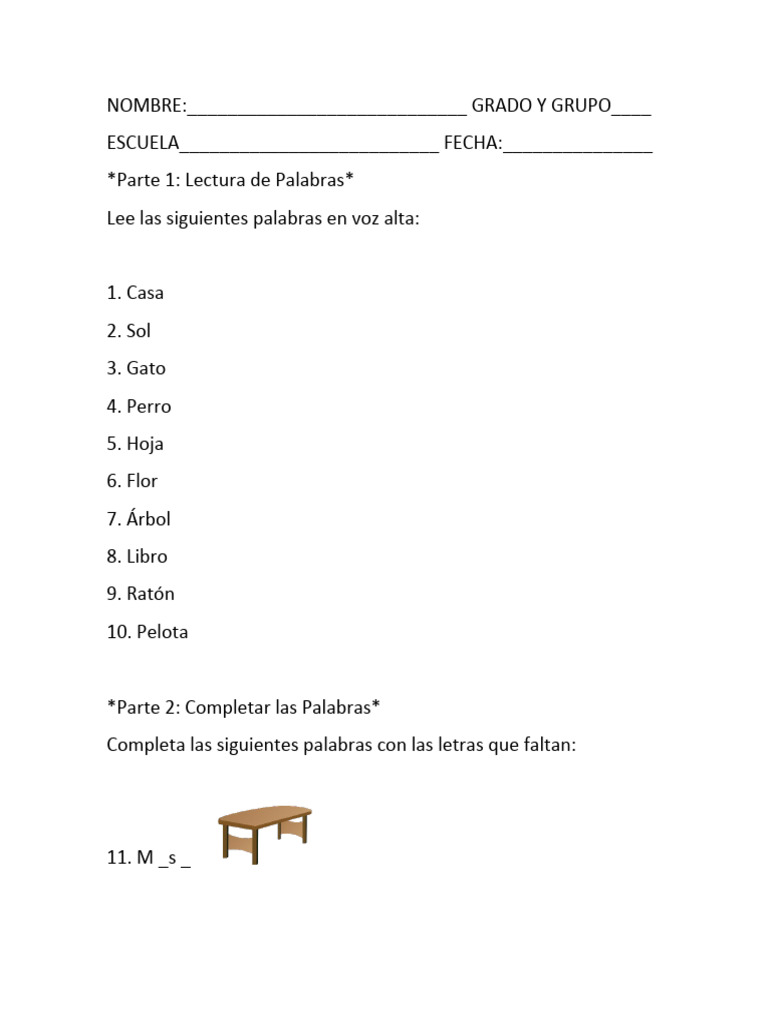 Examen Lectoescritura | PDF