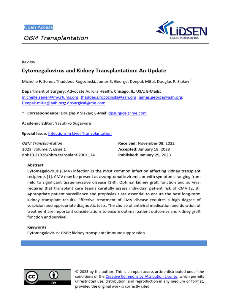 CMV Risks in Kidney Transplants | PDF