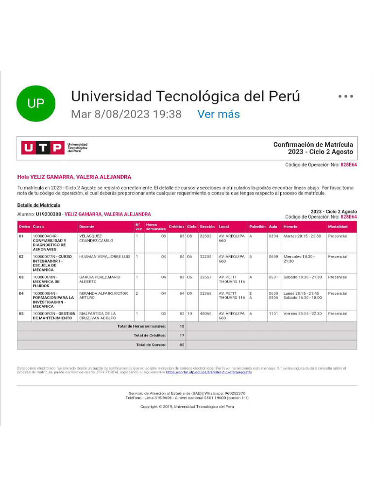 Horarios 141733 Utp+ | PDF
