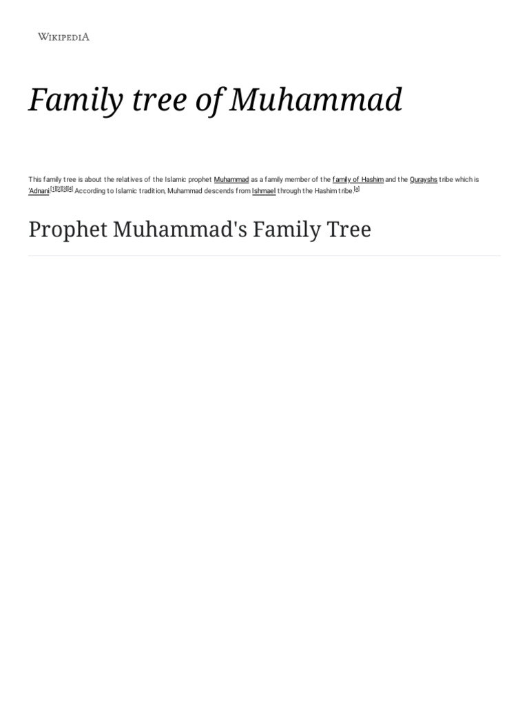 Family Tree of Muhammad - Wikipedia | PDF | Muhammad | Banu Hashim