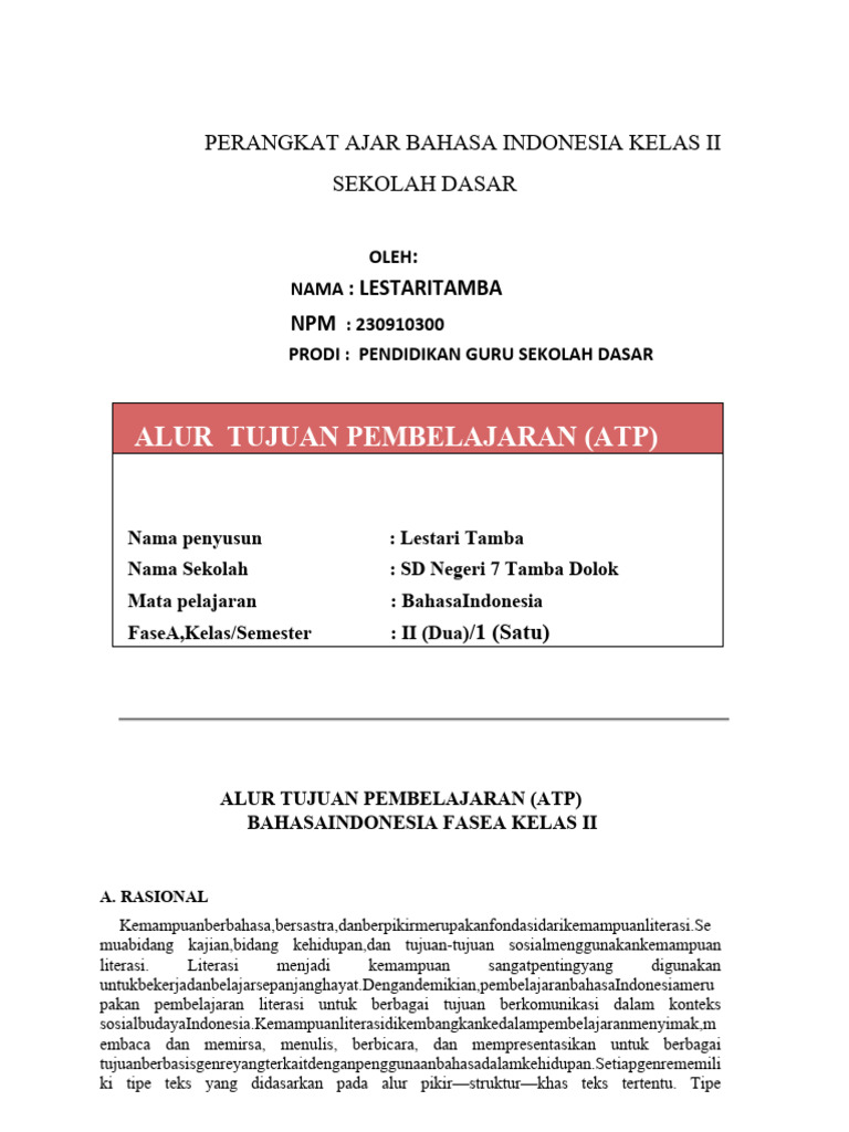 Perangkat Ajar Bahasa Indonesia Kelas II | PDF