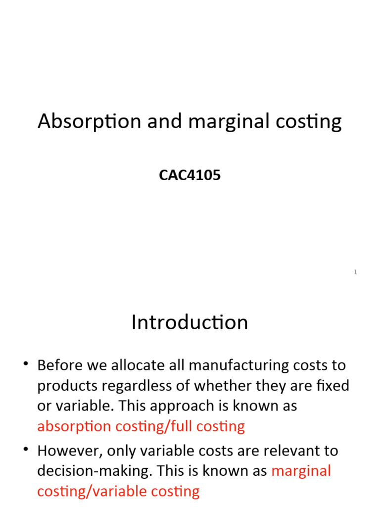 Absorption and Marginal Costing | PDF