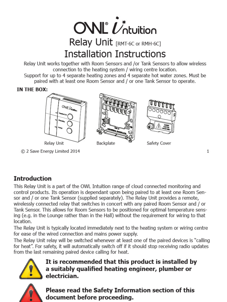 OWL Intuition Relay Unit Installation Guide | PDF | Relay | Electrical ...