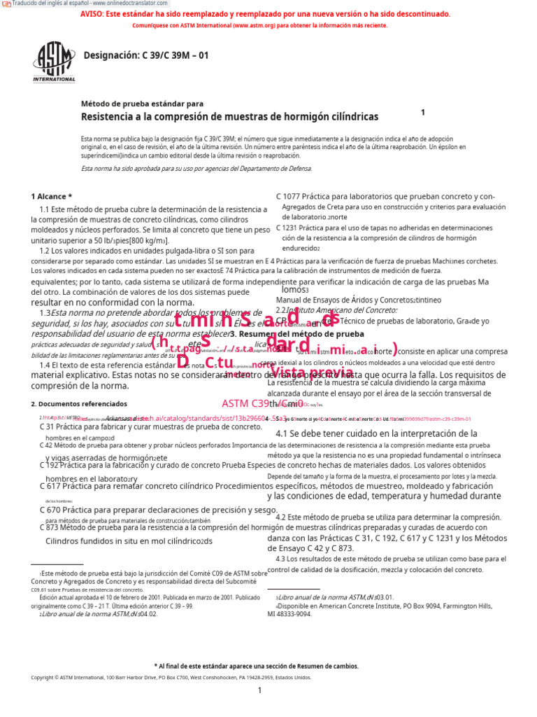 Astm-C 39-C39M. | PDF | Hormigón | Calibración