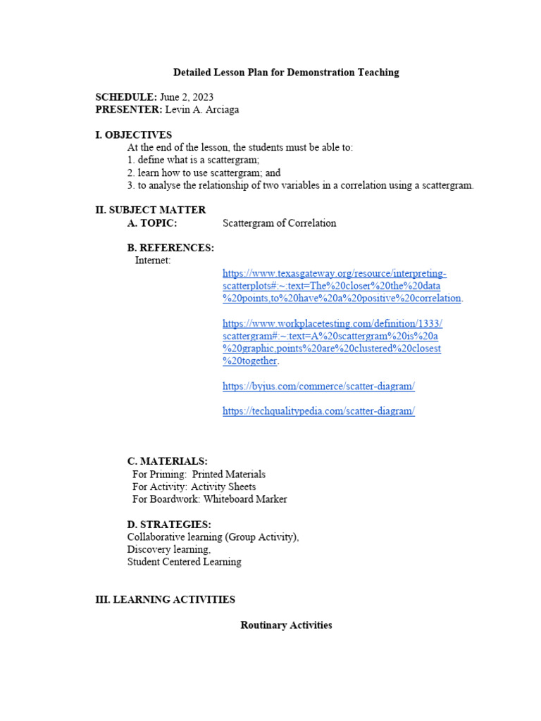 Arciaga Levin A. Detailed Lesson Plan For Demonstration Teaching 1 ...