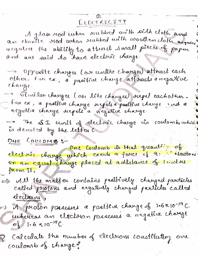 Electricity Class 10 | PDF