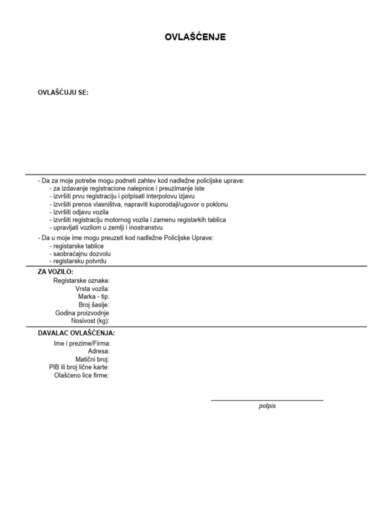 Ovlascenje Za Vozilo | PDF