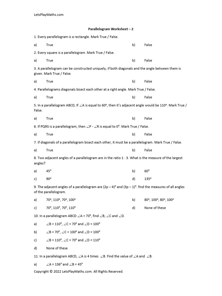 Parallelogram Worksheet 2 | PDF | Elementary Mathematics | Geometric Shapes