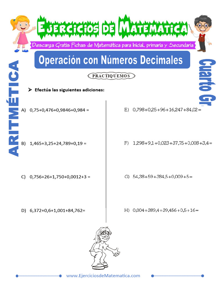 Ejercicios de Operacion Con Numeros Decimales para Cuarto de Primaria | PDF